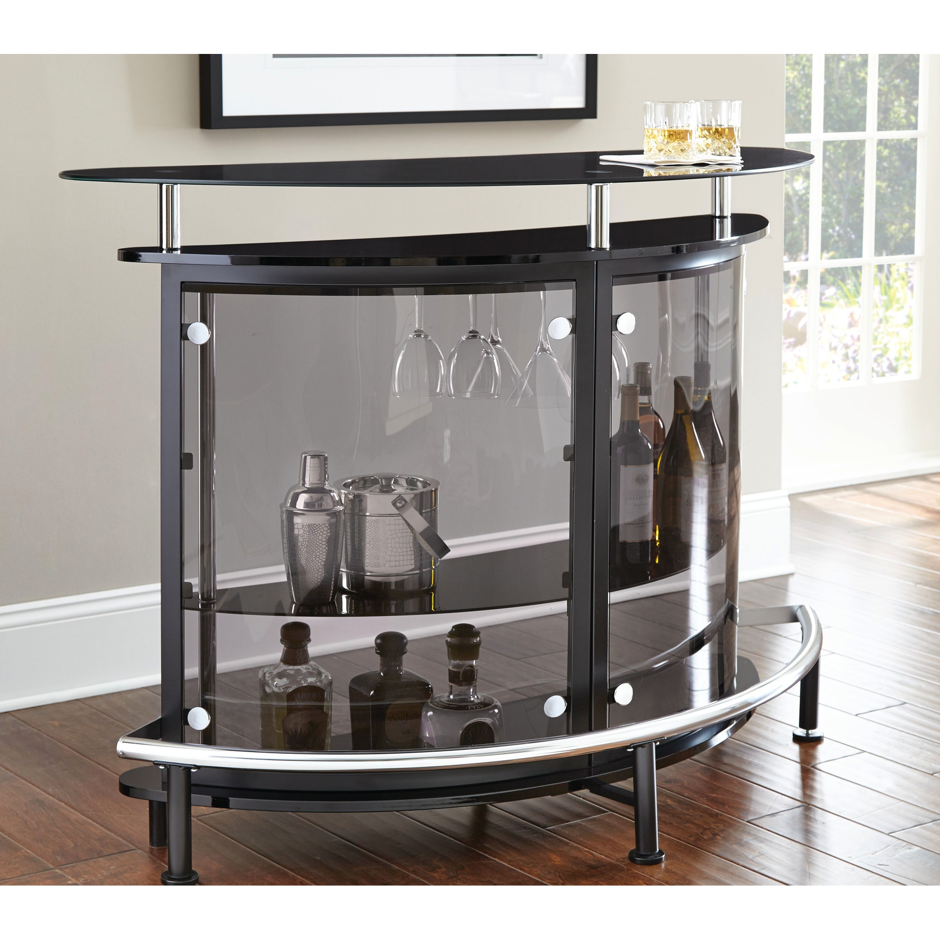 Shaped Bar Table In Black With Smoked Tempered Glass And A Functional ...