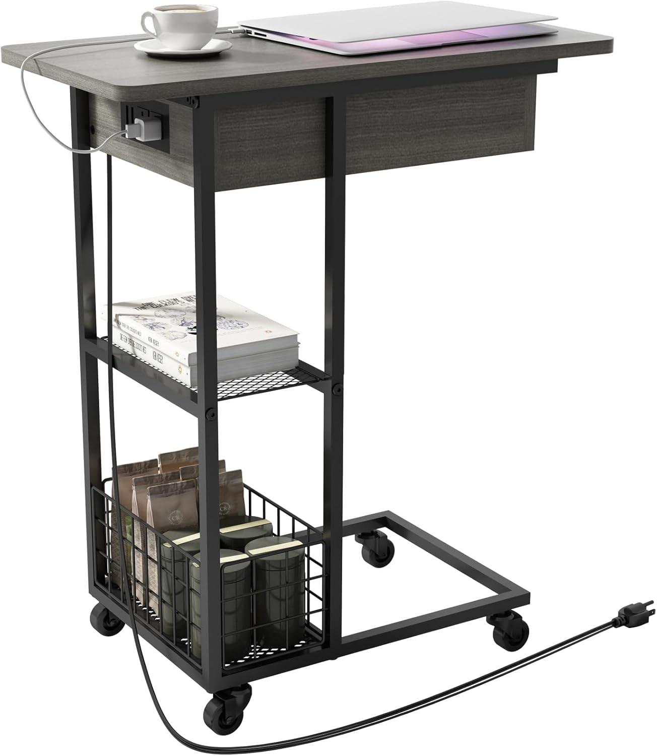 Shaped End Table with Charging Station, Flip Top Side Table with USB ...