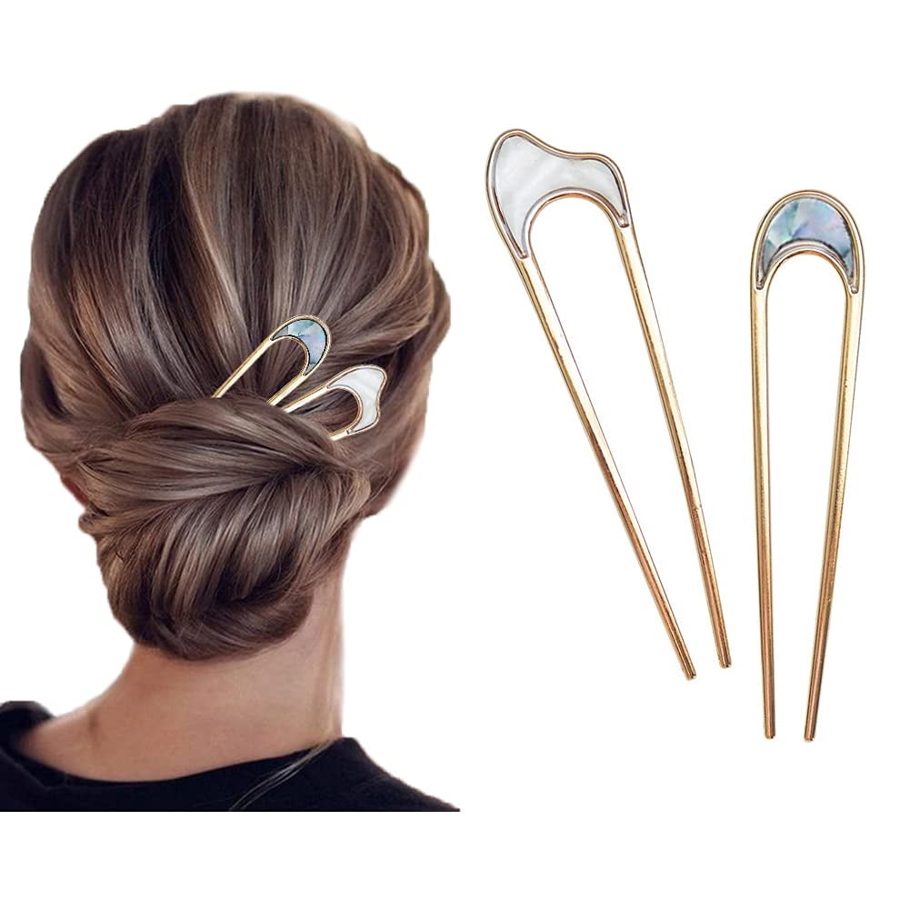 Shaped Hair Pins Clips 2 Pieces Gold Large Metal French Style Hair Pin ...