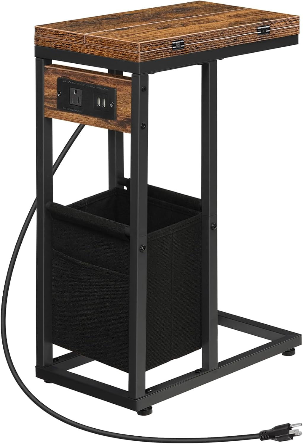 Shaped Side Table with Charging Station, Foldable End Table with Fabric ...