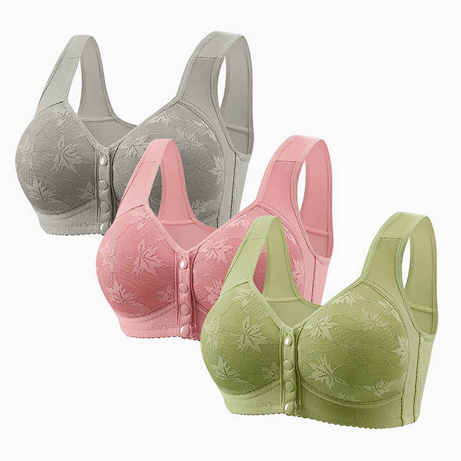Shaper Bra Cami 3 Pack Floral Bras for Older Women Front Closure ...