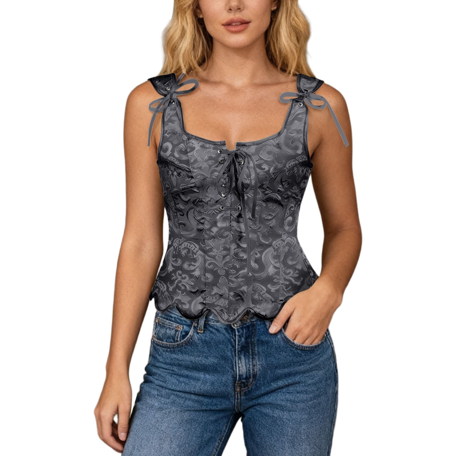 Shapers Waist Trainer Corset Tops for Women Floral Lace Edge Bustier ...