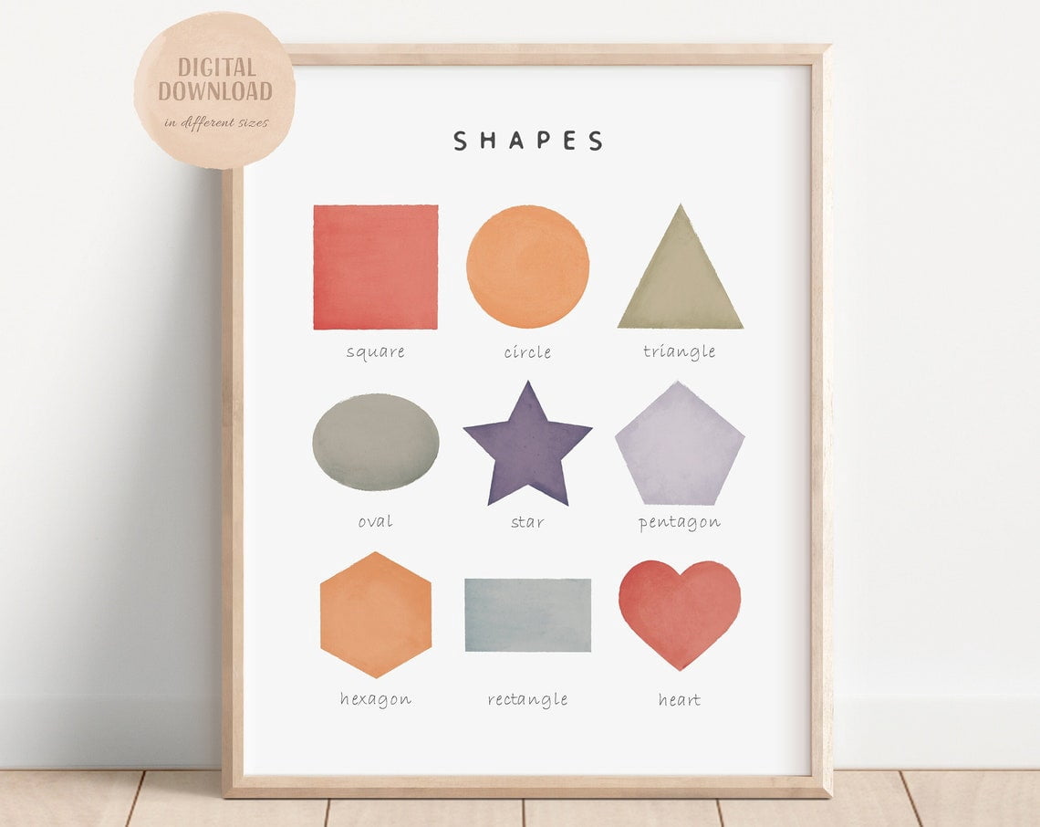 Shapes Educational Poster, Nursery Wall Art, Montessori Nursery Print ...