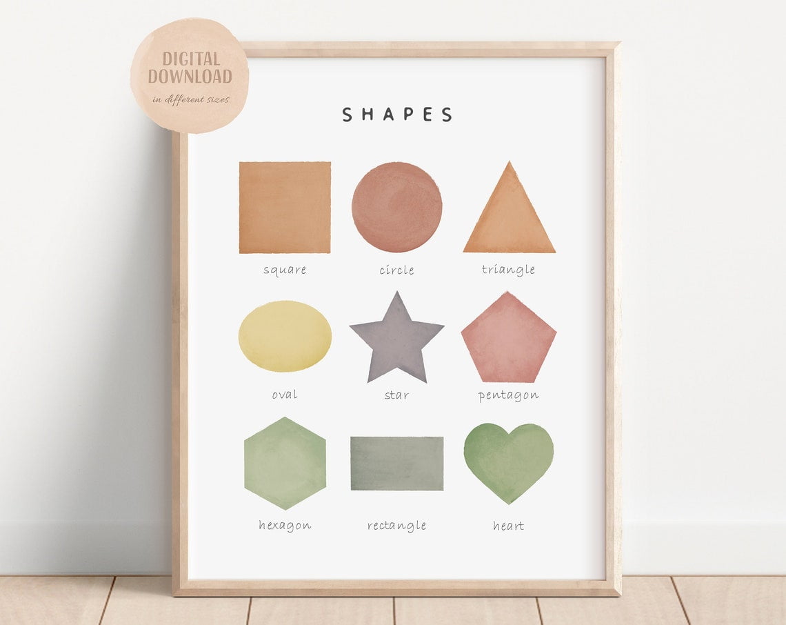 Shapes Educational Poster, Nursery Wall Art, Montessori Nursery Print ...
