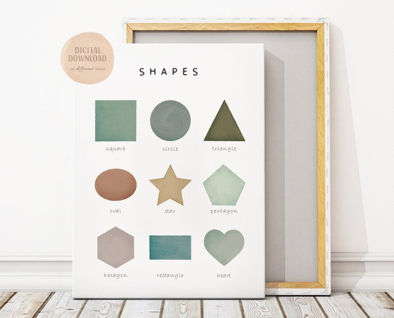 Shapes Educational Print, Nursery Wall Art, Montessori Nursery Poster ...