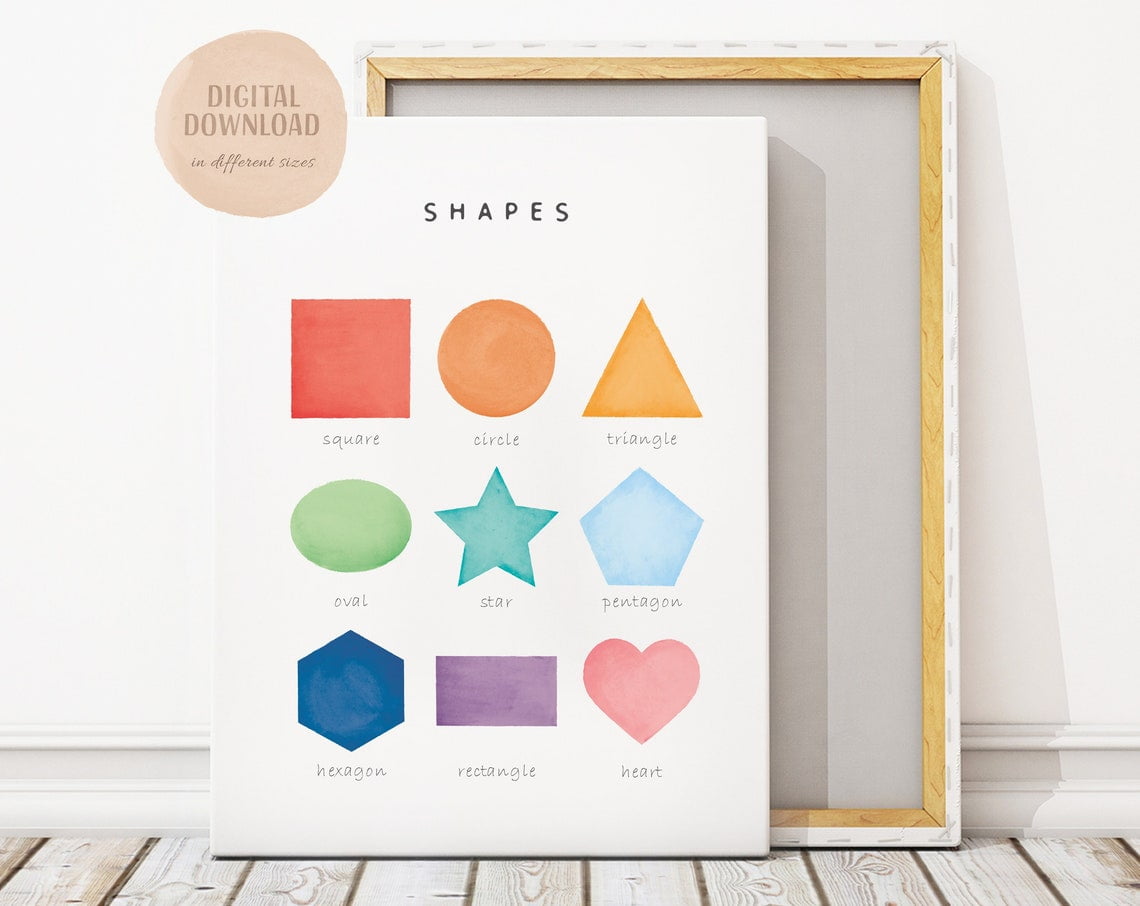 Shapes Educational Print, Rainbow Shapes Print, Nursery Wall Art ...