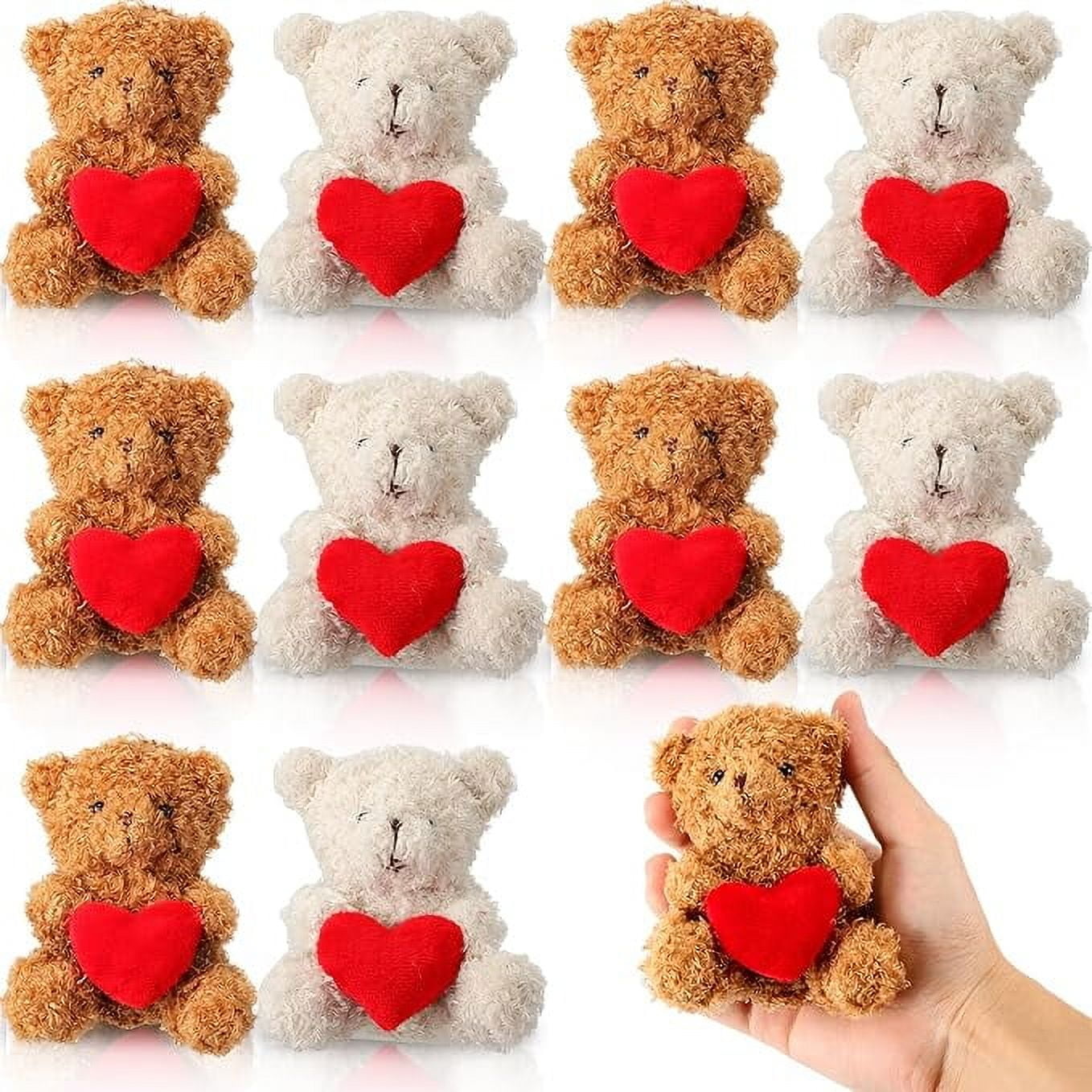Shappy 10 Pcs Mini Plush Bears with Heart 4 Inch Small Bear Fuzzy Bear ...