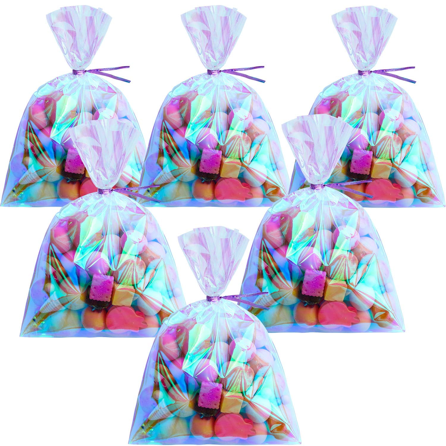 Shappy 120 Pieces Iridescent Cellophane Bag Cellophane Treat Bags ...