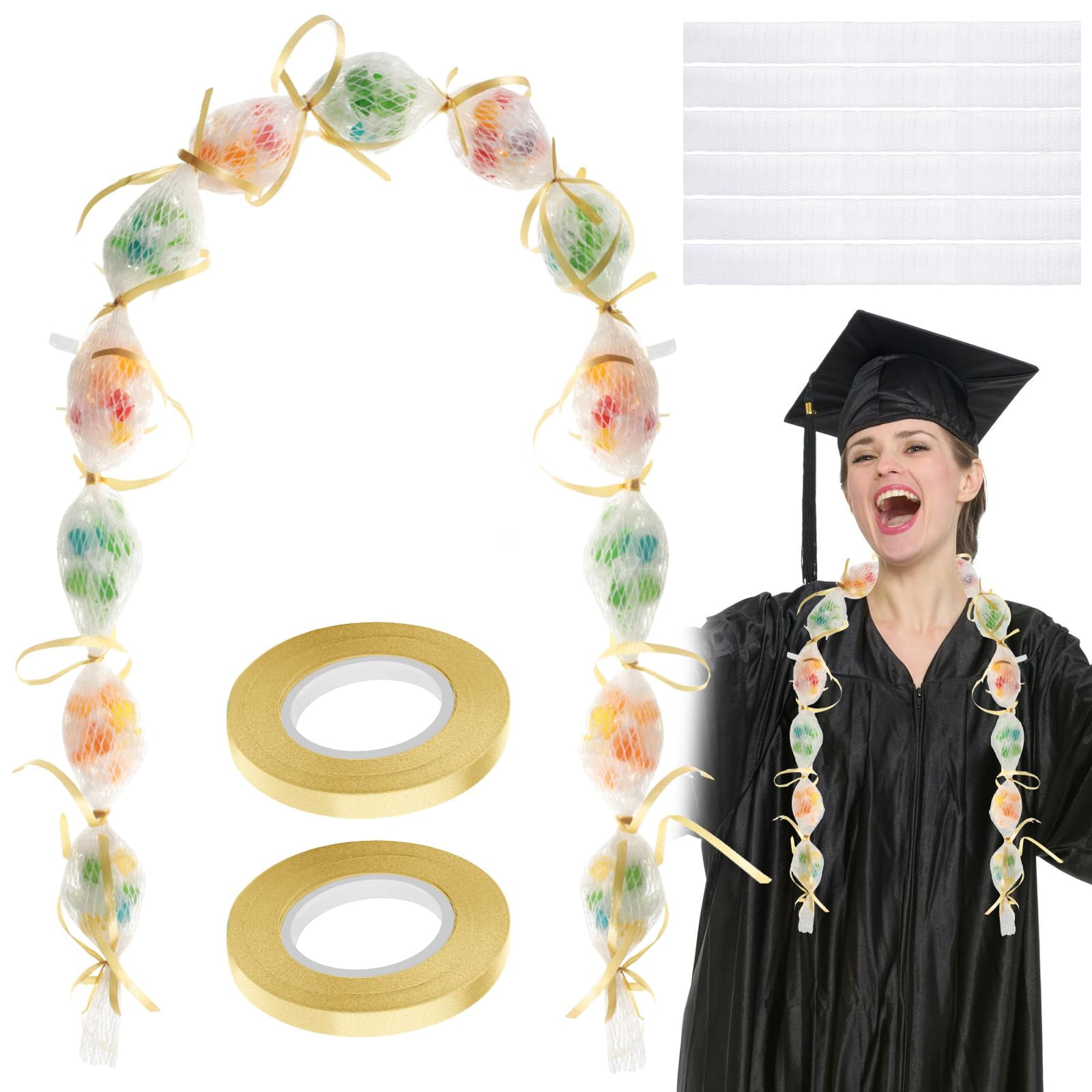 Shappy 6 Pcs Graduation MMF7 Candy Lei Netting Bags White Candy Lei ...
