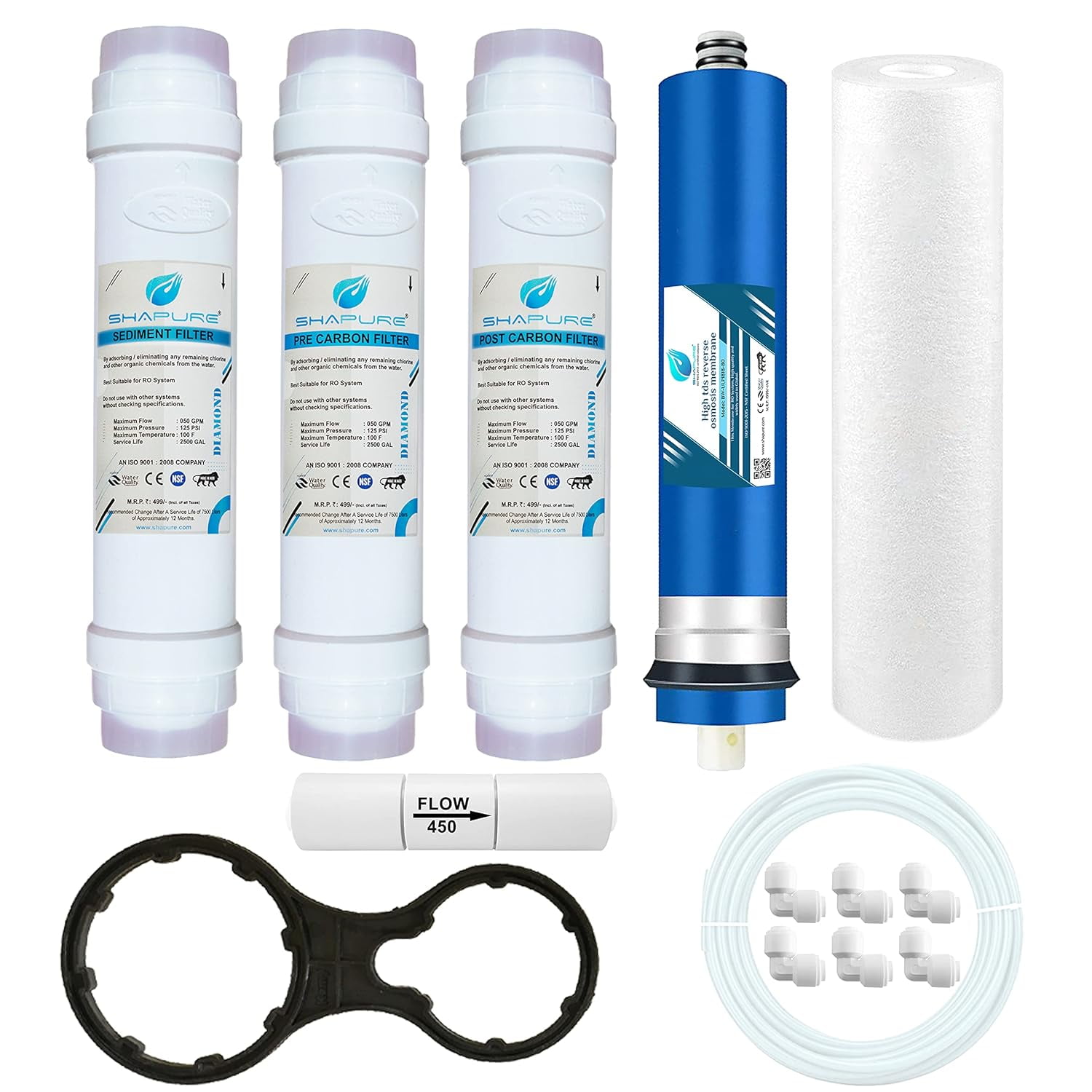 Shapure Complete Ro Service Kit with 80 GPD Membrane Filter kit Set for ...
