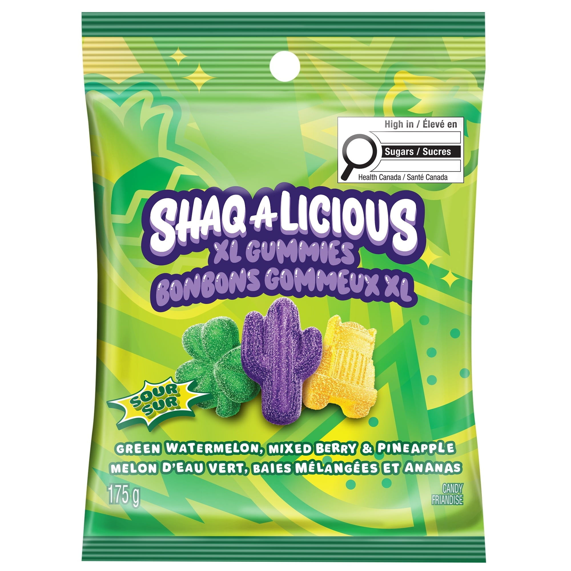 Shaq A Licious XL Sour Gummies Candy, Green Watermelon, Mixed Berry ...