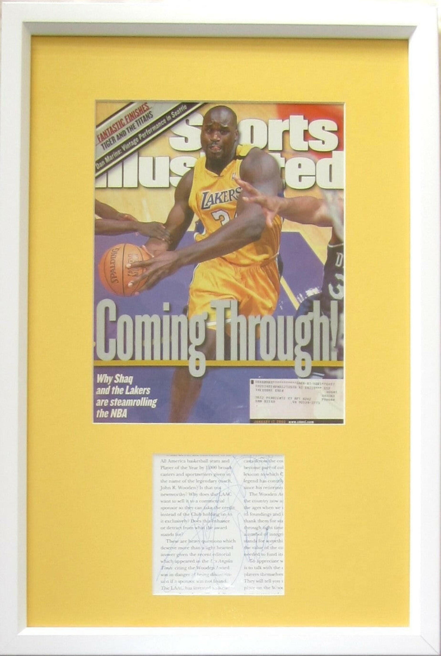 Shaquille O'Neal autograph custom framed with Los Angeles Lakers 2000 ...