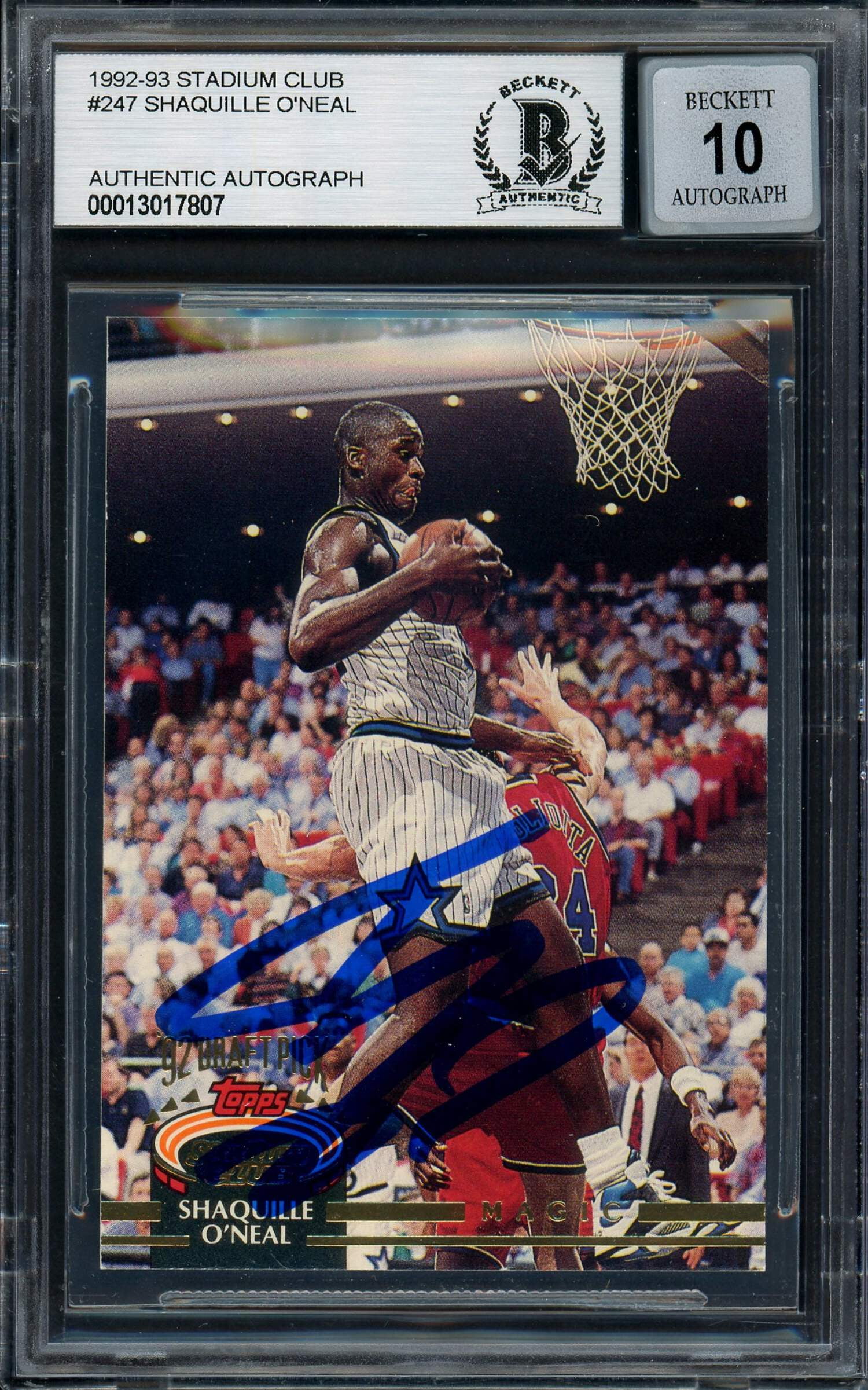 Shaquille Shaq O'Neal Autographed 1992-93 Stadium Club Rookie Card #247 ...