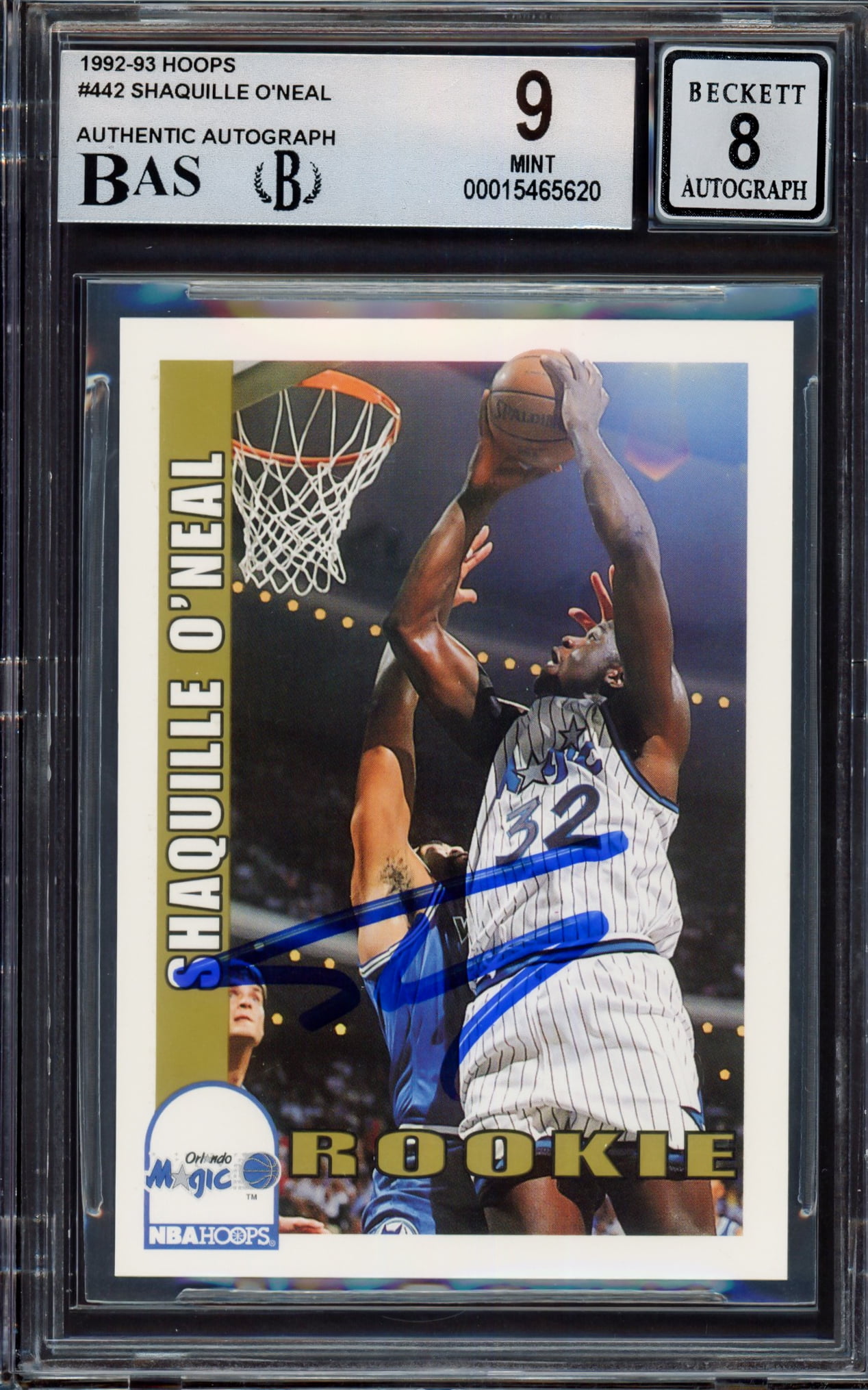 Shaquille "Shaq" O'Neal Autographed 1992 Hoops Rookie Card #442 Orlando ...