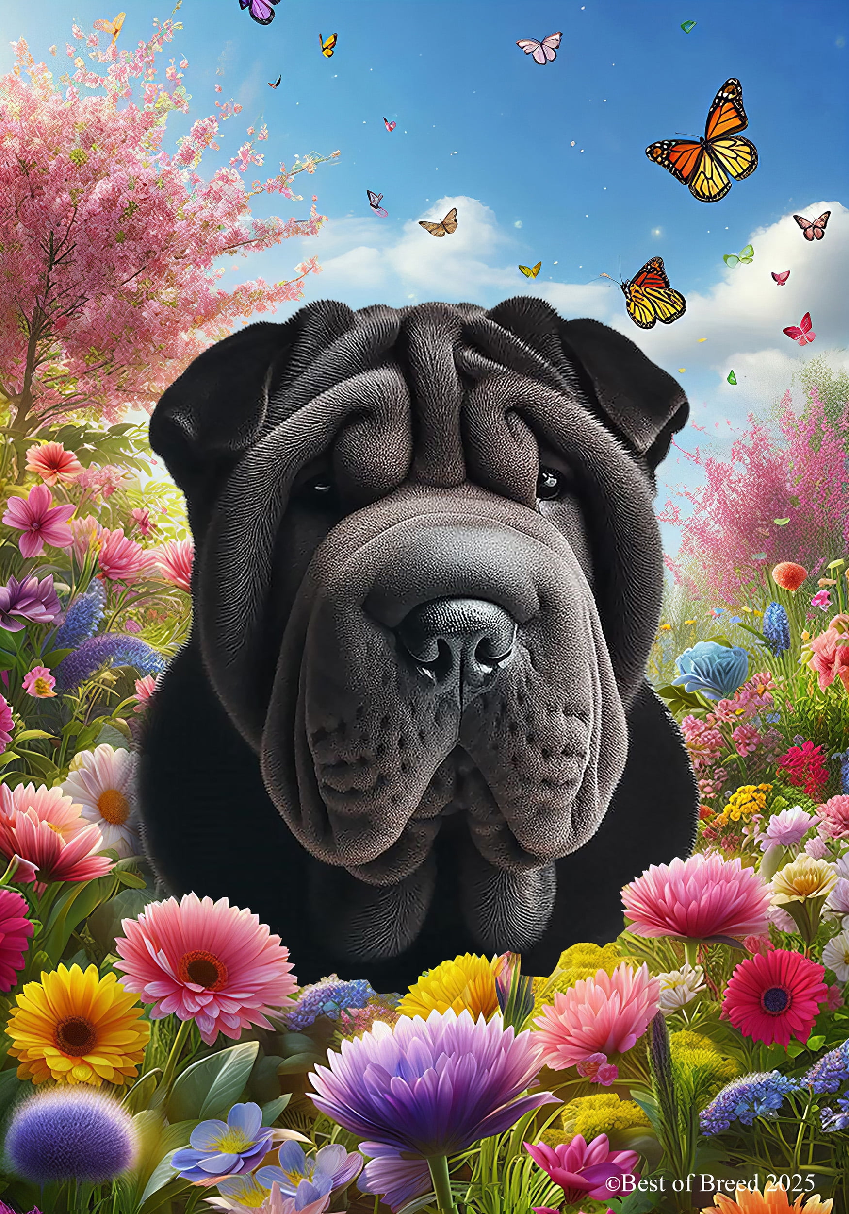 Shar Pei Black - Best of Breed Spring Butterfly Outdoor House Flag 28 ...