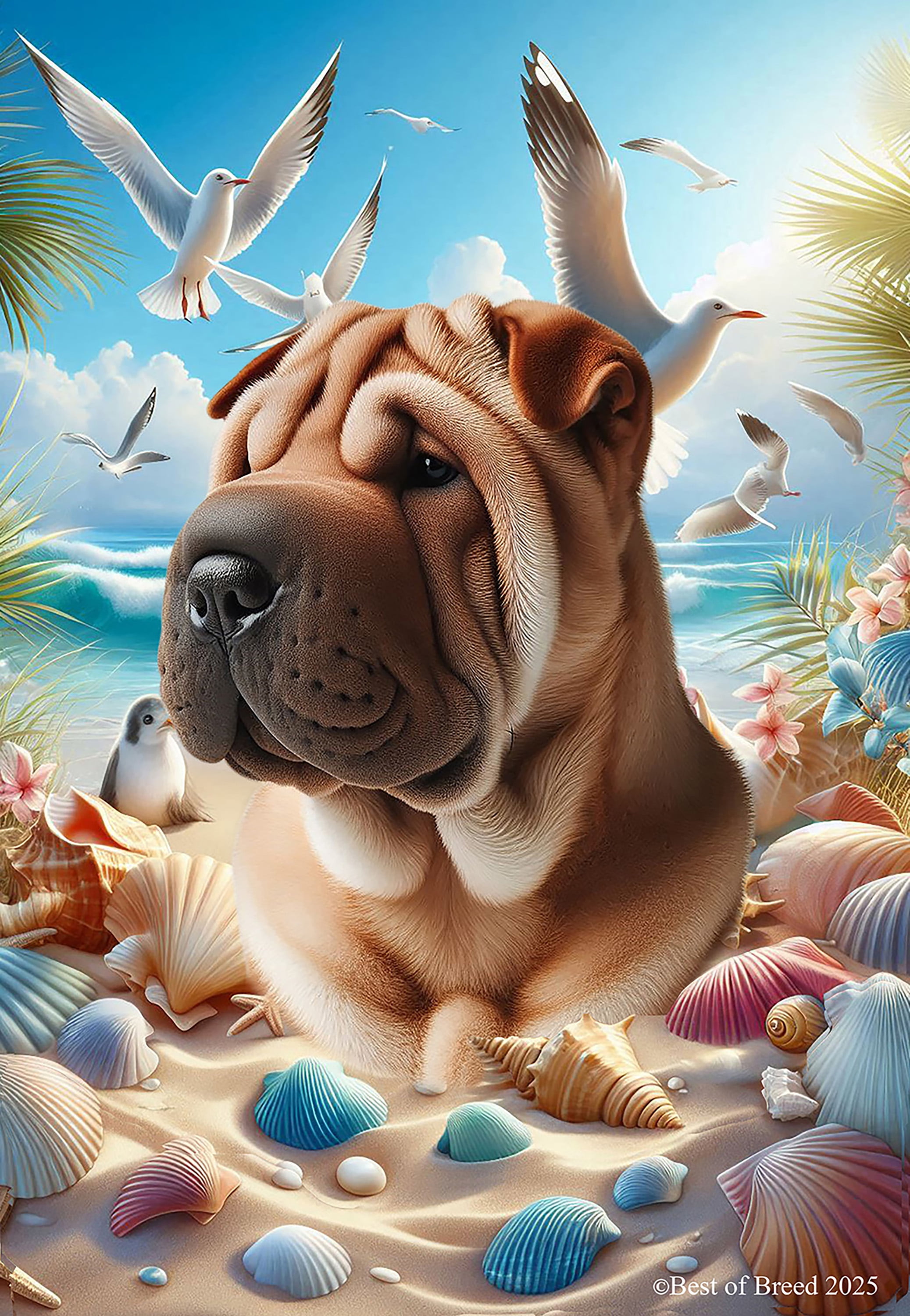 Shar Pei Fawn - Best of Breed Summer Beach Outdoor Garden Flag 12" x 17 ...