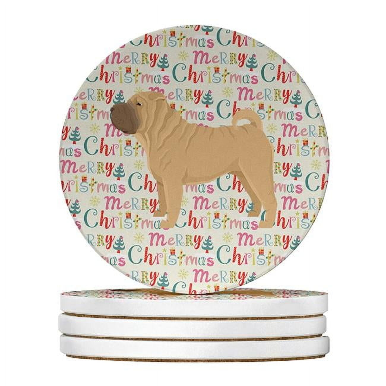 Shar Pei Merry Christmas Large Sandstone Coasters Pack of 4 4 in x 4 in ...