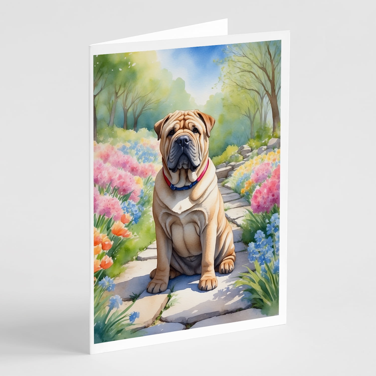 Shar Pei Spring Path Greeting Cards Pack of 8 7 in x 5 in - Walmart.com