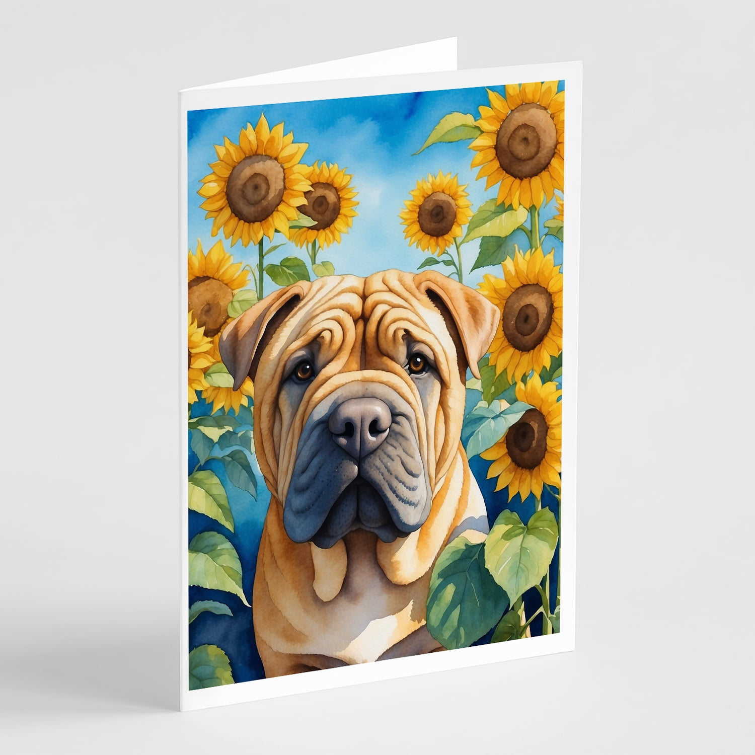 Shar Pei in Sunflowers Greeting Cards Pack of 8 7 in x 5 in - Walmart.com