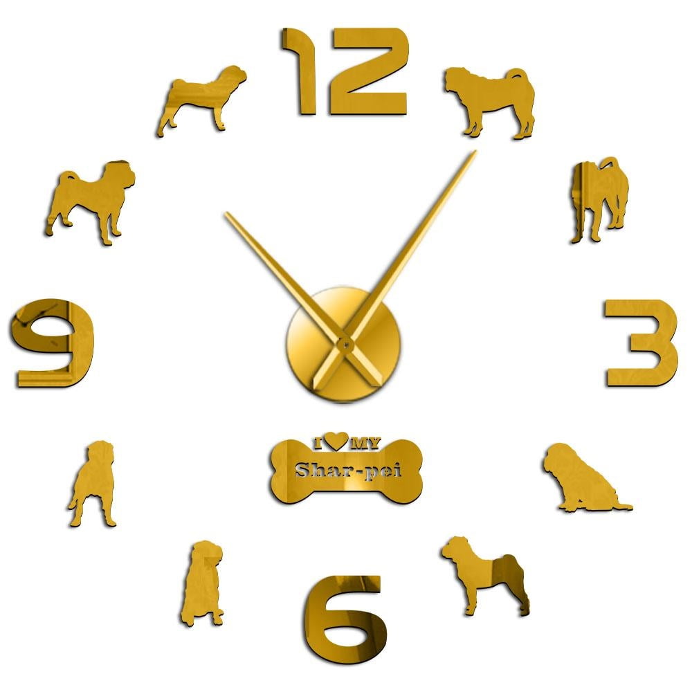 Shar pei Puppy Dog Silhouette Frameless Wall Clock Stickers, DIY Modern ...