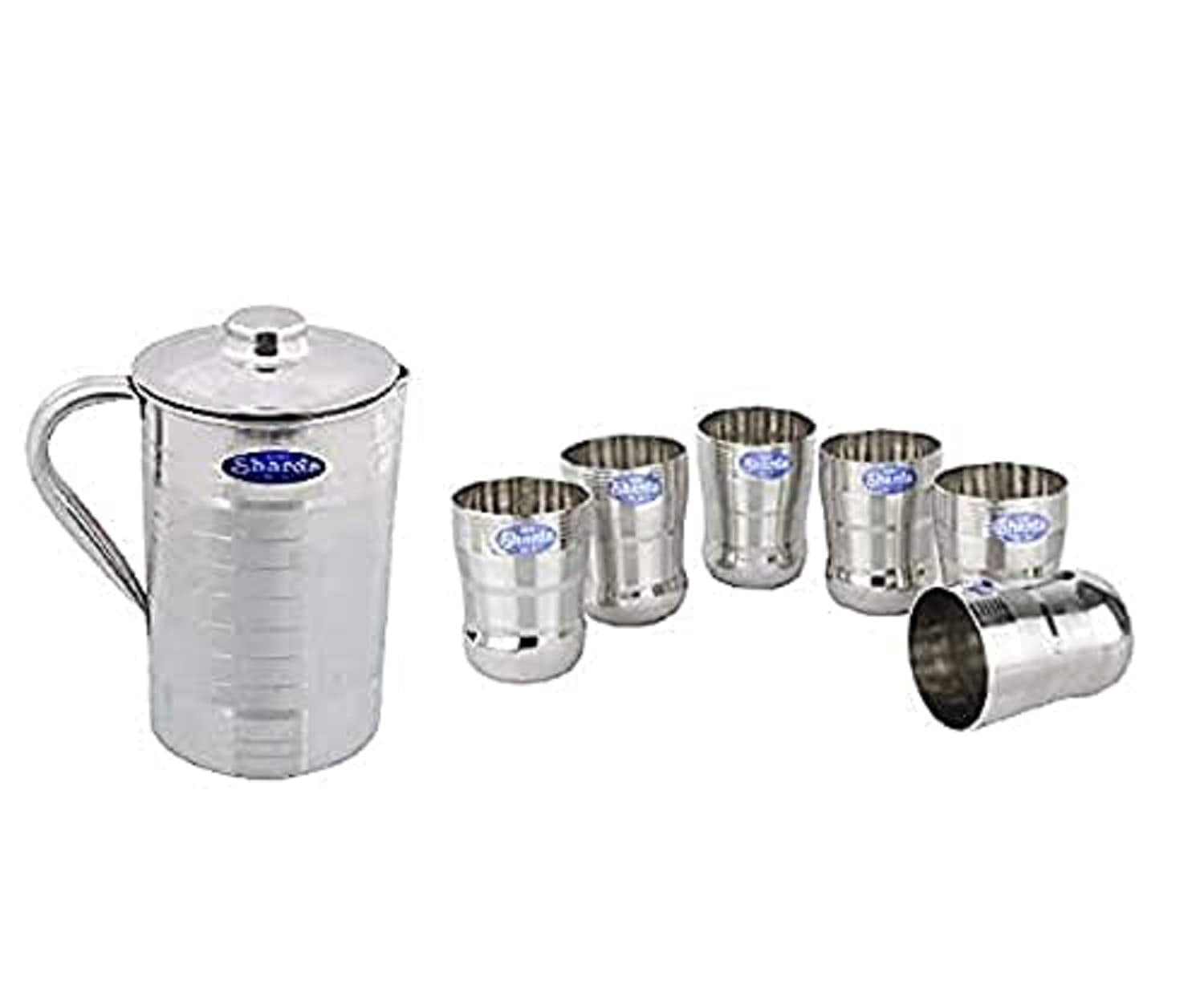 Sharda Metals Stainless Steel 2 Liters Water Jug Pitcher with Set of 6 ...