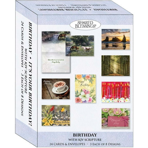 Shared Blessings Birthday Cards, 24 Pack with KJV Scripture, Envelopes ...