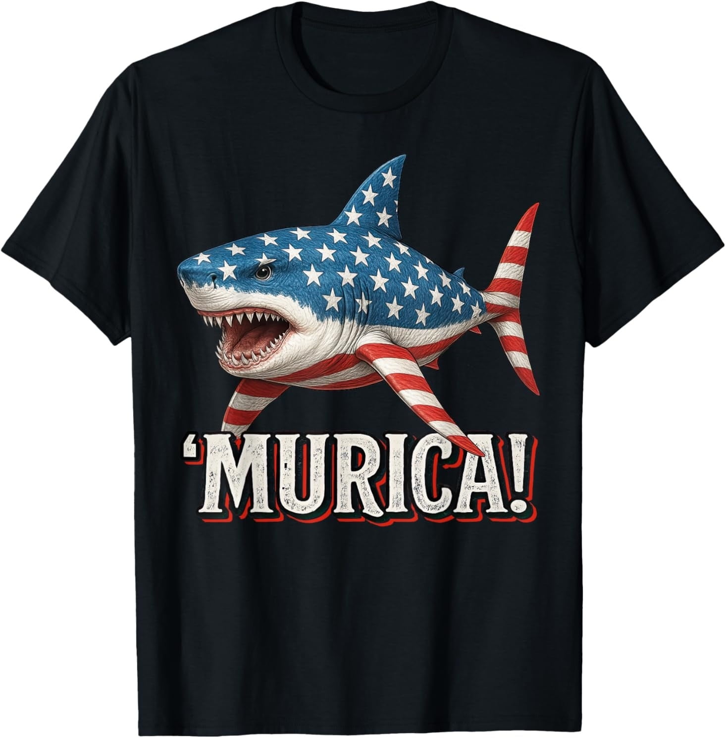 Shark 4th of July Tee – Retro American Flag Patriotic Independence Day ...