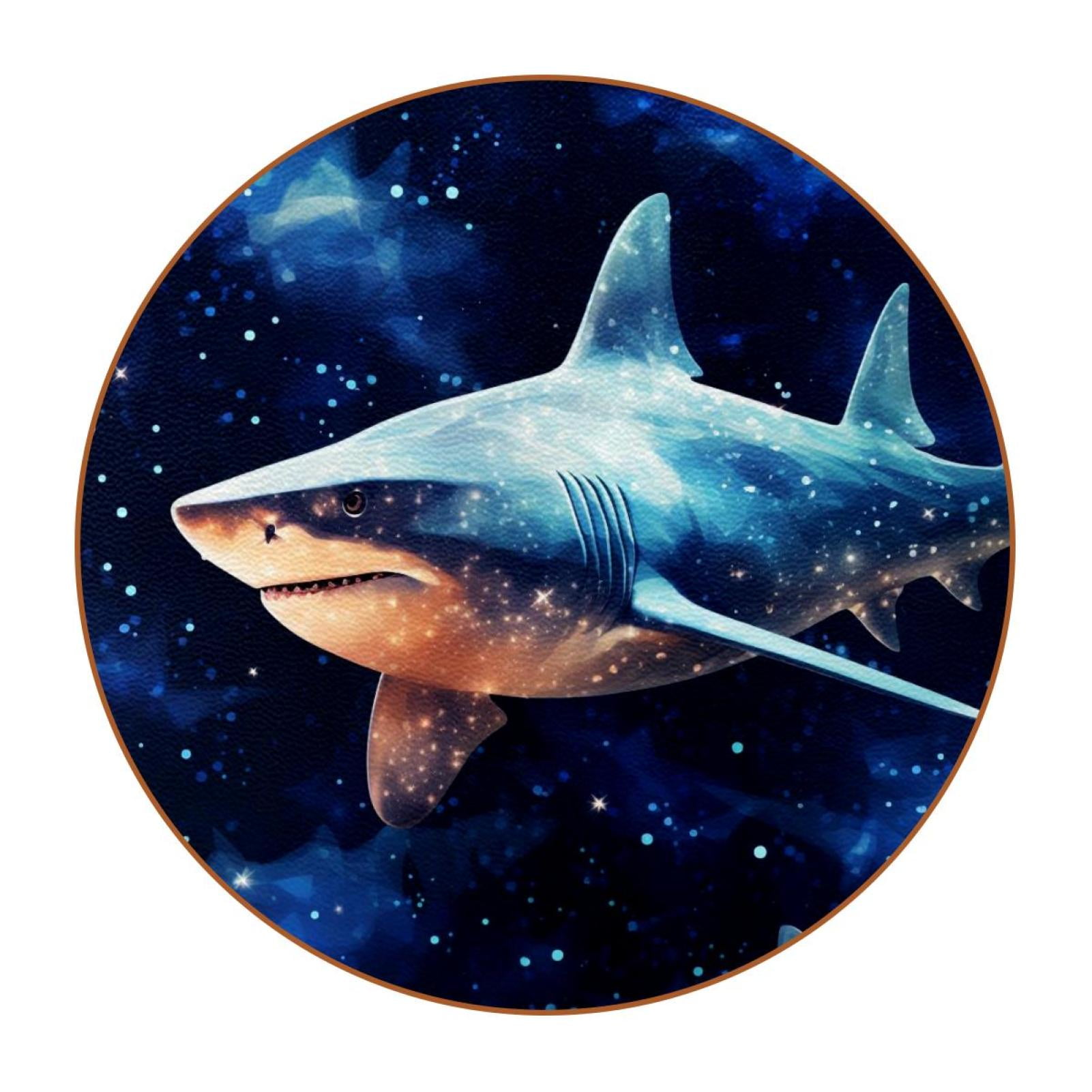 Shark 6 Pack Round Coasters, Microfiber Leather Drink Coasters Set of 6 ...