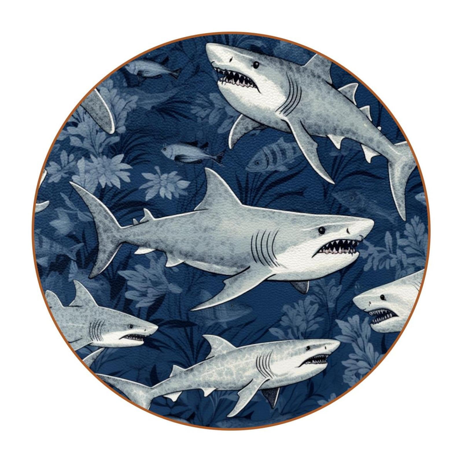 Shark 6PCS Round Microfiber Leather Bar Coasters, 11x11 cm/4.3x4.3 in ...