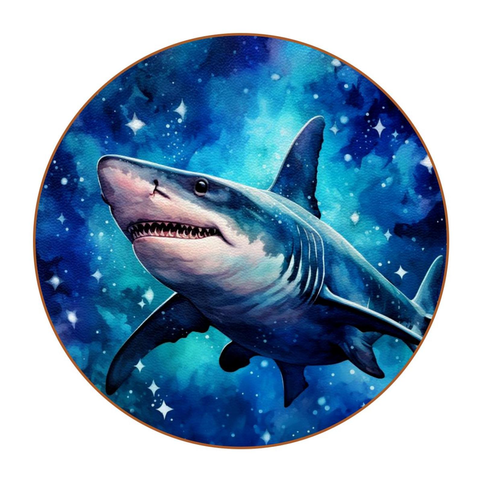 Shark 6Pcs Round Microfiber Leather Car Coasters, 11x11 cm/4.3x4.3 in ...