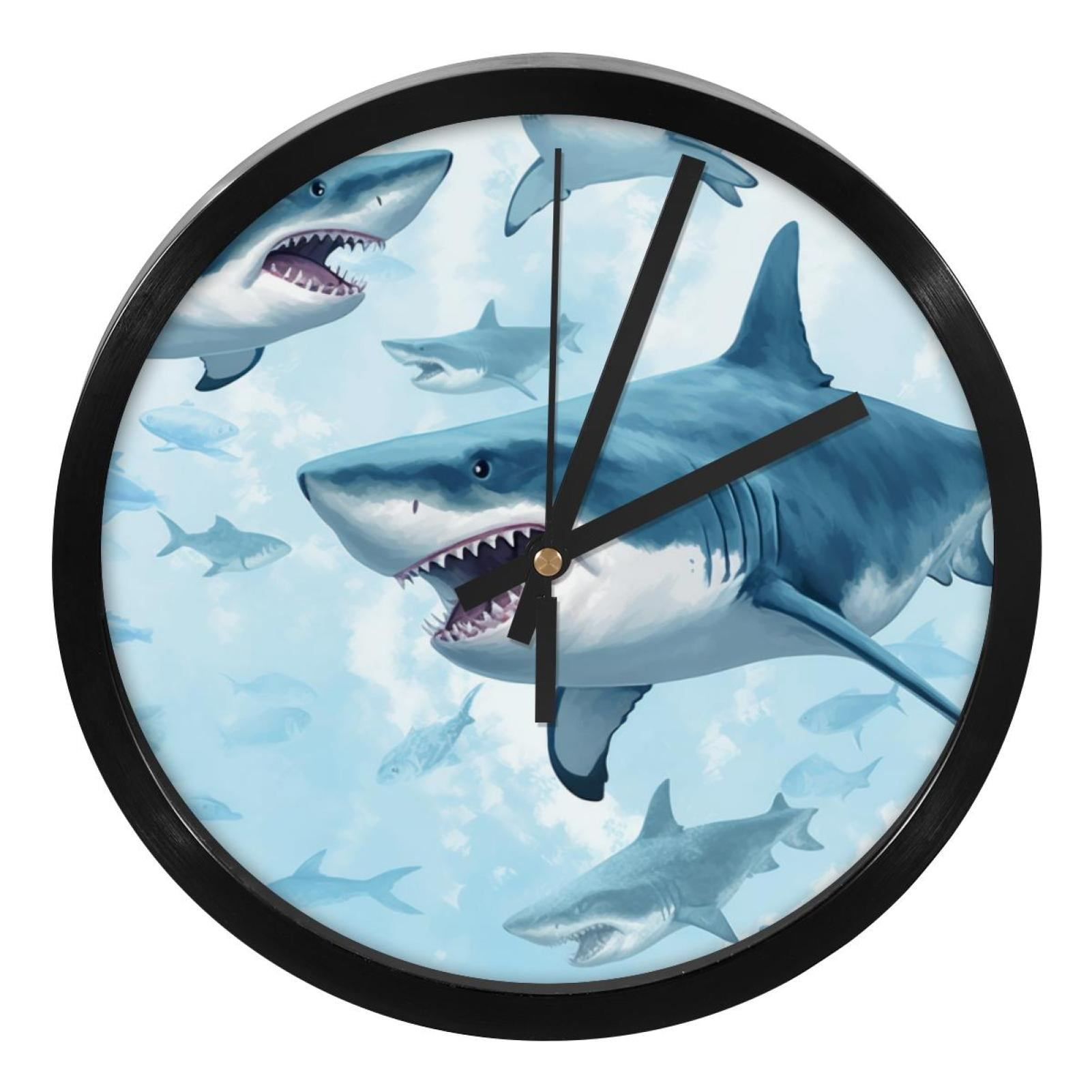 Shark 9.8" Clock - Silent, Non-Ticking Round Digital Wall Clock for ...