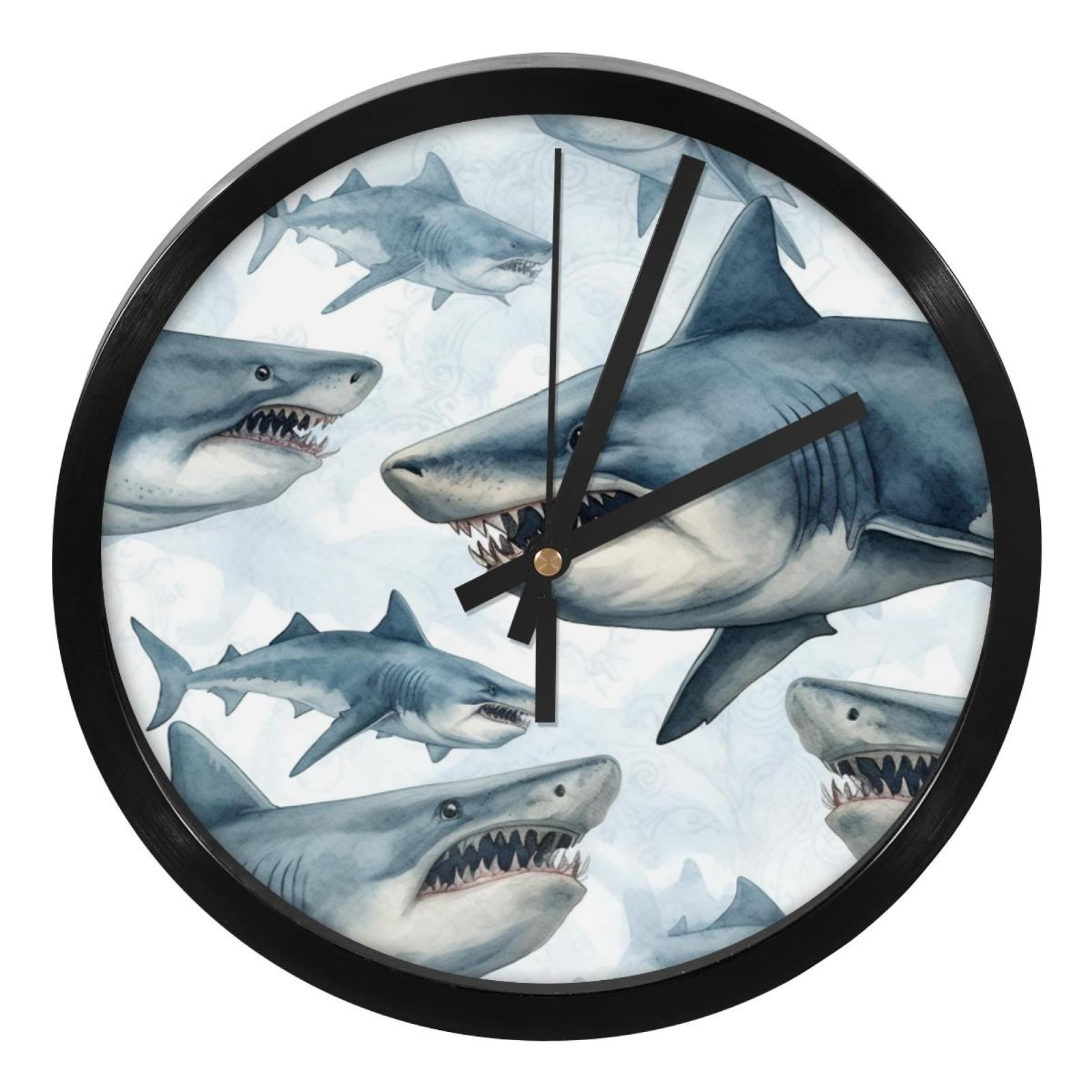 Shark 9.8" Clock - Silent, Non-Ticking Round Digital Wall Clock for ...