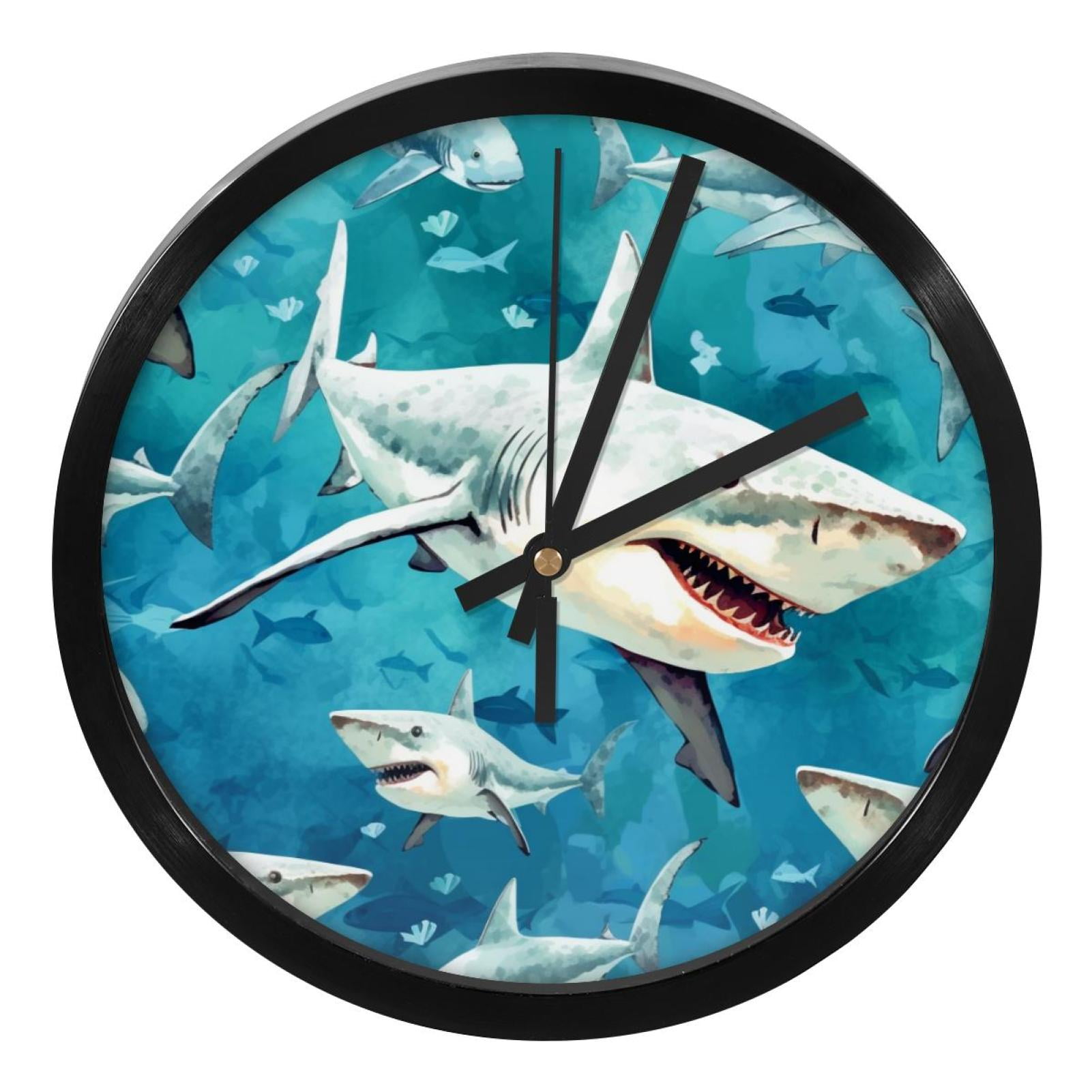 Shark 9.8 Inch Round Digital Wall Clock - Silent Non-Ticking Battery ...