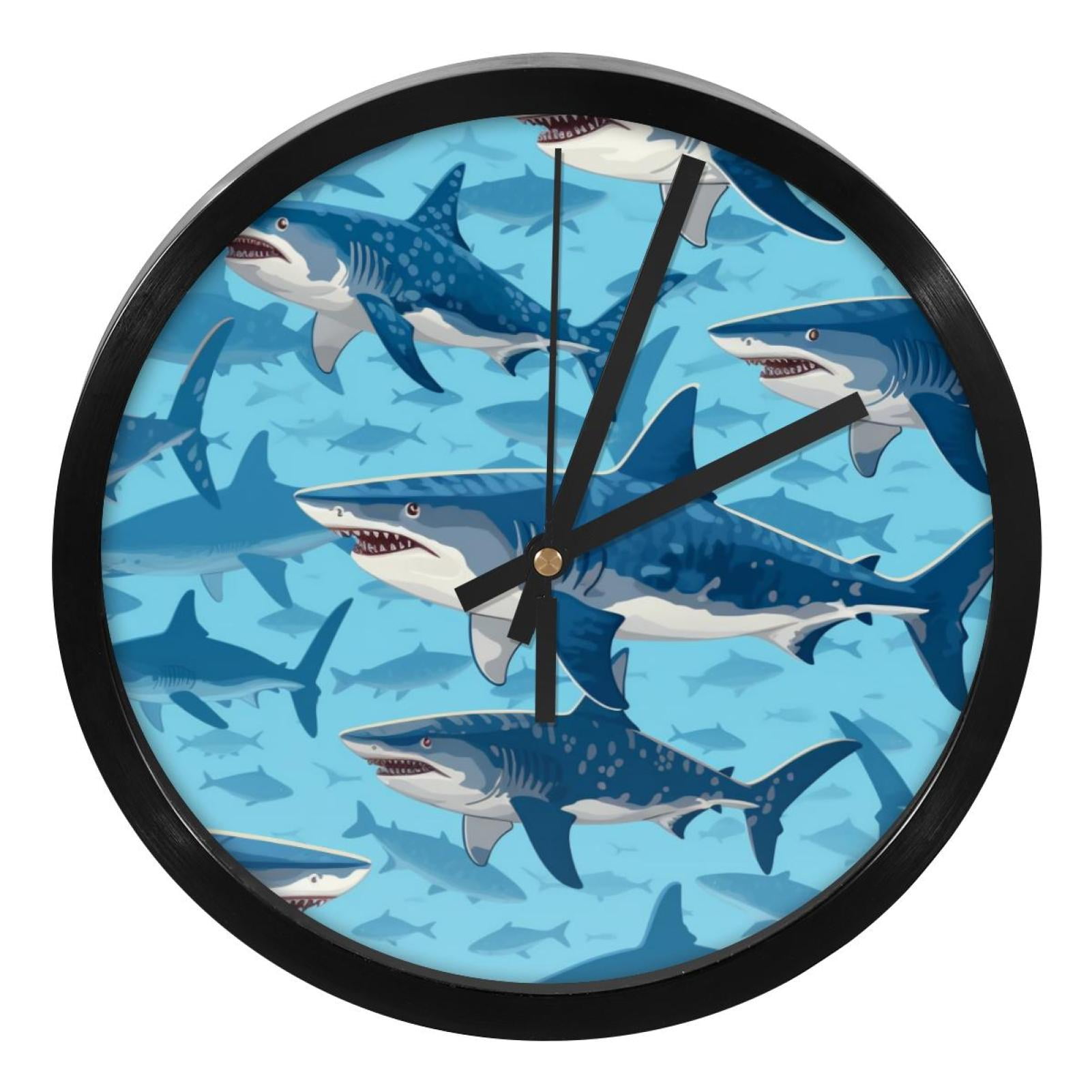 Shark 9.8 Inch Silent Round Wall Clock - Battery Operated Digital Clock ...