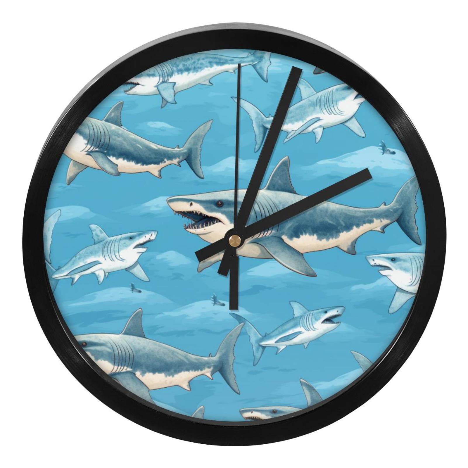 Shark 9.8 Inches Wall Clock - Silent Round Digital Clock, Battery ...