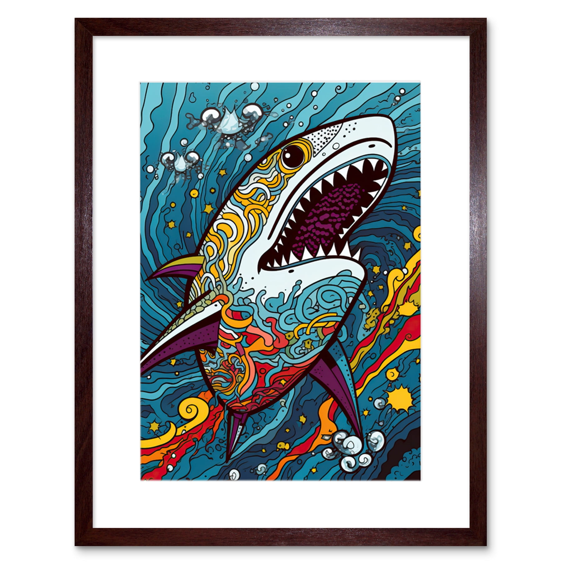 Shark Acrylic Painting Colourful Psychedelic Patterns Aquatic Animal ...
