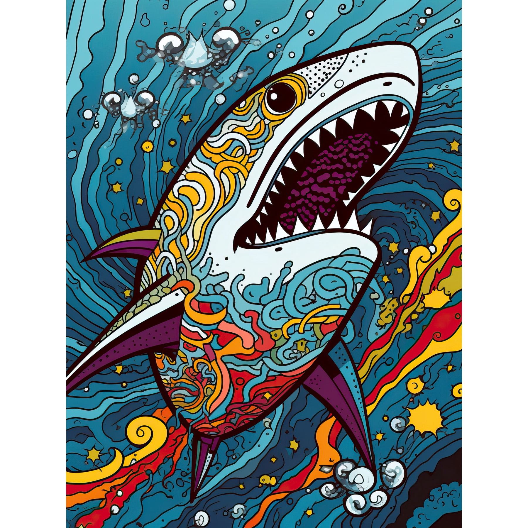 Shark Acrylic Painting Colourful Psychedelic Patterns Aquatic Animal ...