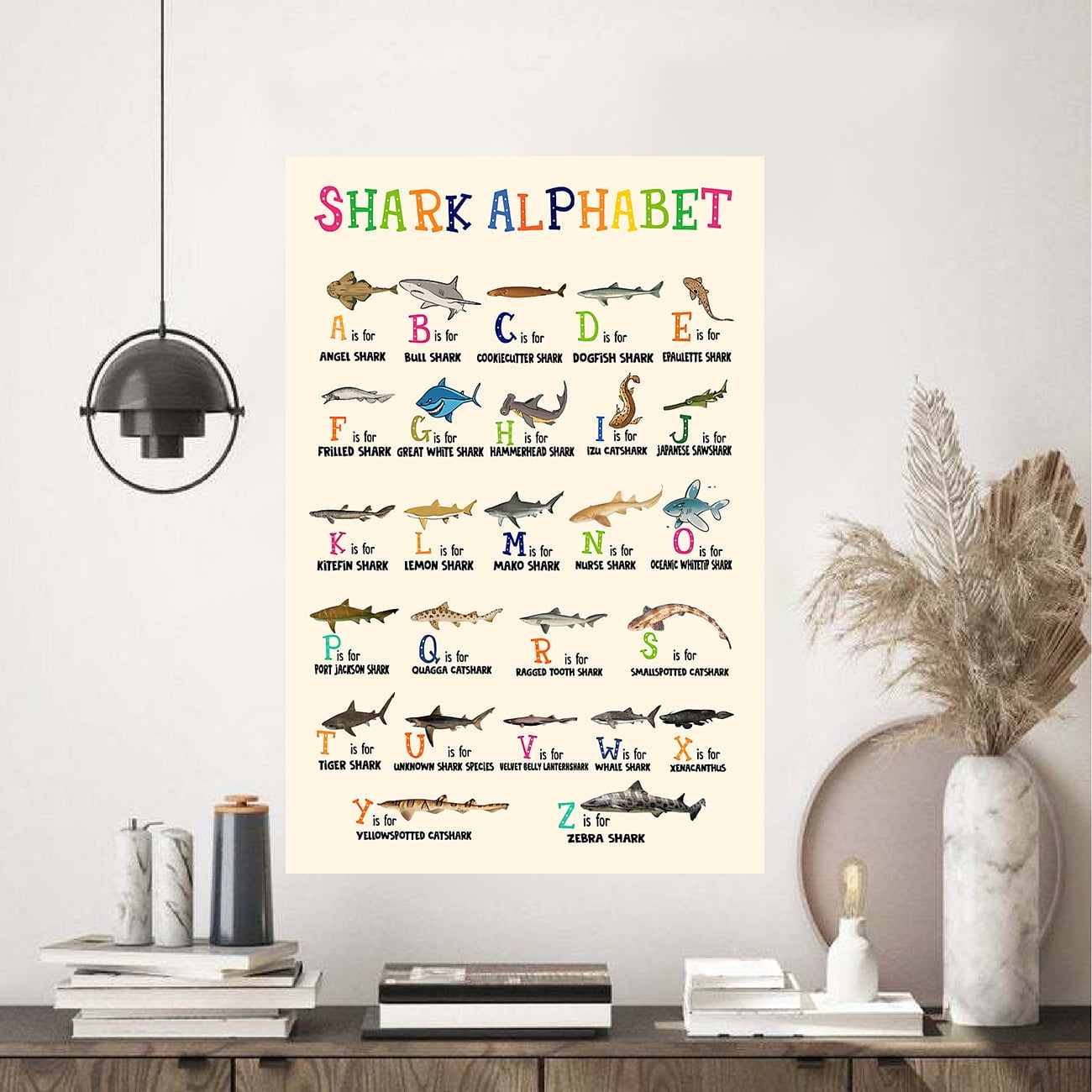 Shark Alphabet Poster Shark Poster gift for shark lover 24 x 36 Inch ...