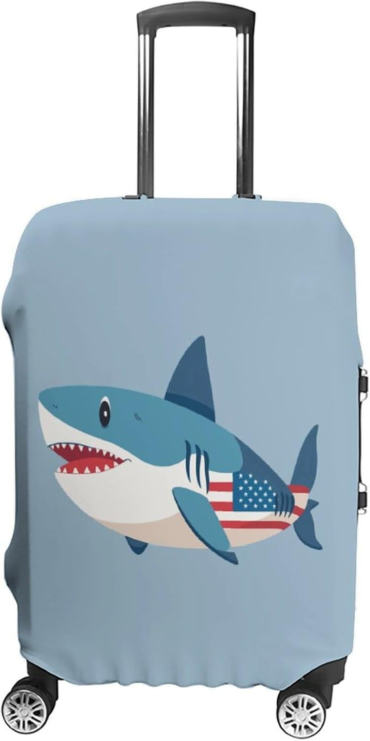 Shark American Flag Luggage Covers Cute Suitcase Protector Travel ...