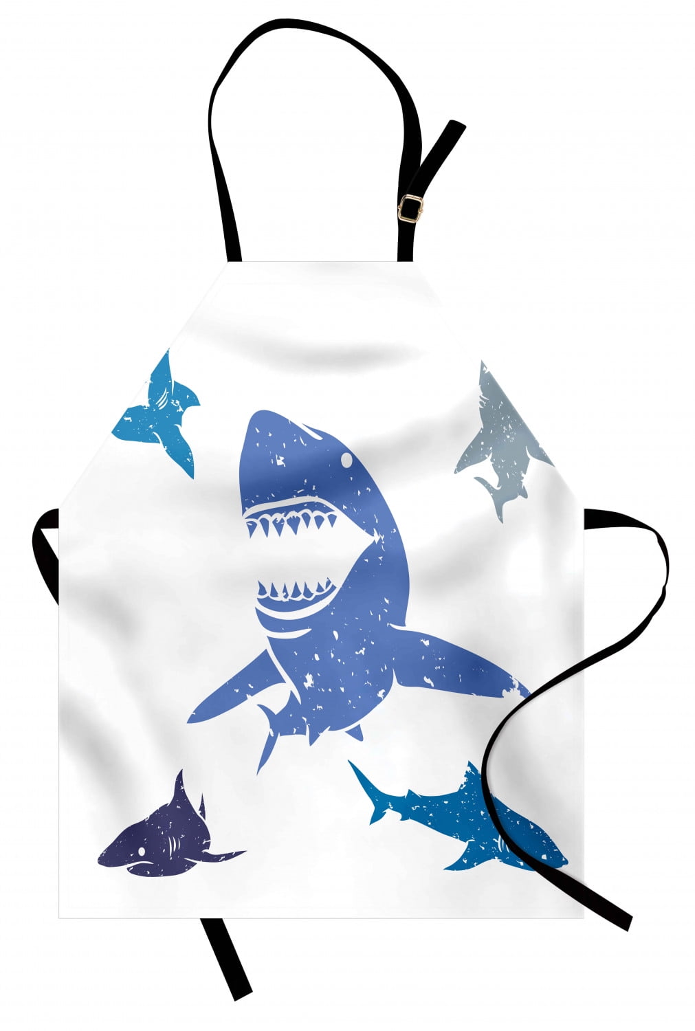Shark Apron Grunge Style Big and Small Sharks with Open Mouths Predator ...