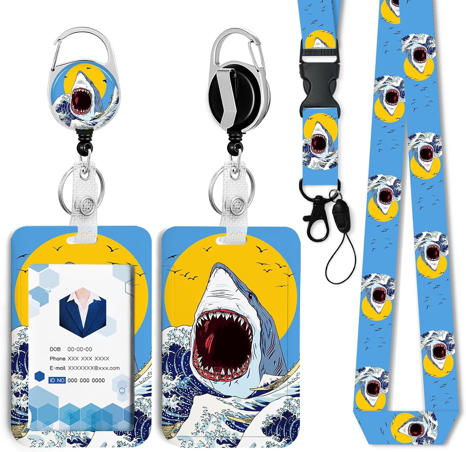 Shark Badge Holder with Retractable Reel and Breakaway Lanyard，Badge ...