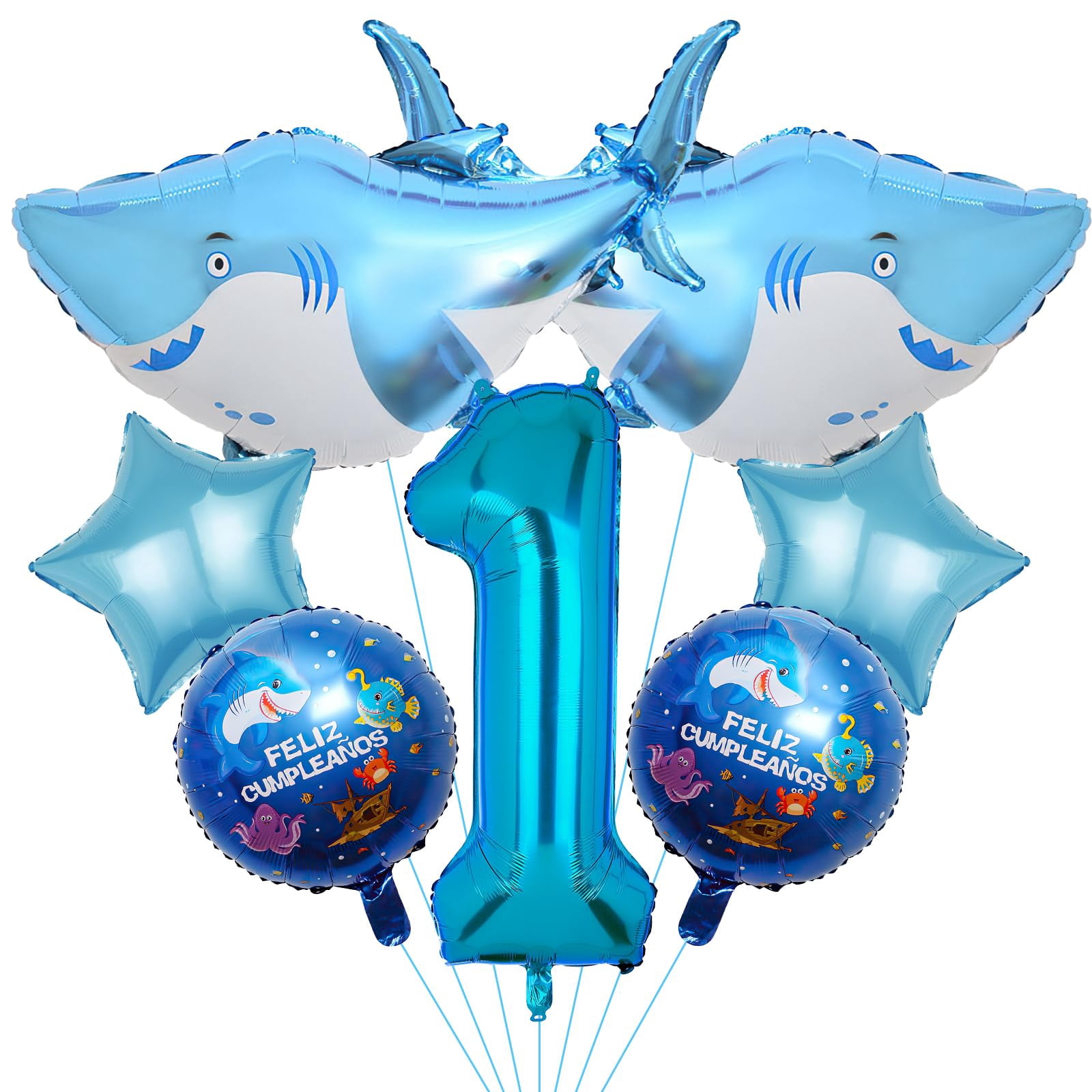 Shark Balloons 7Pcs Shark RE32Birthday Number Mylar Foil Balloons Ocean ...