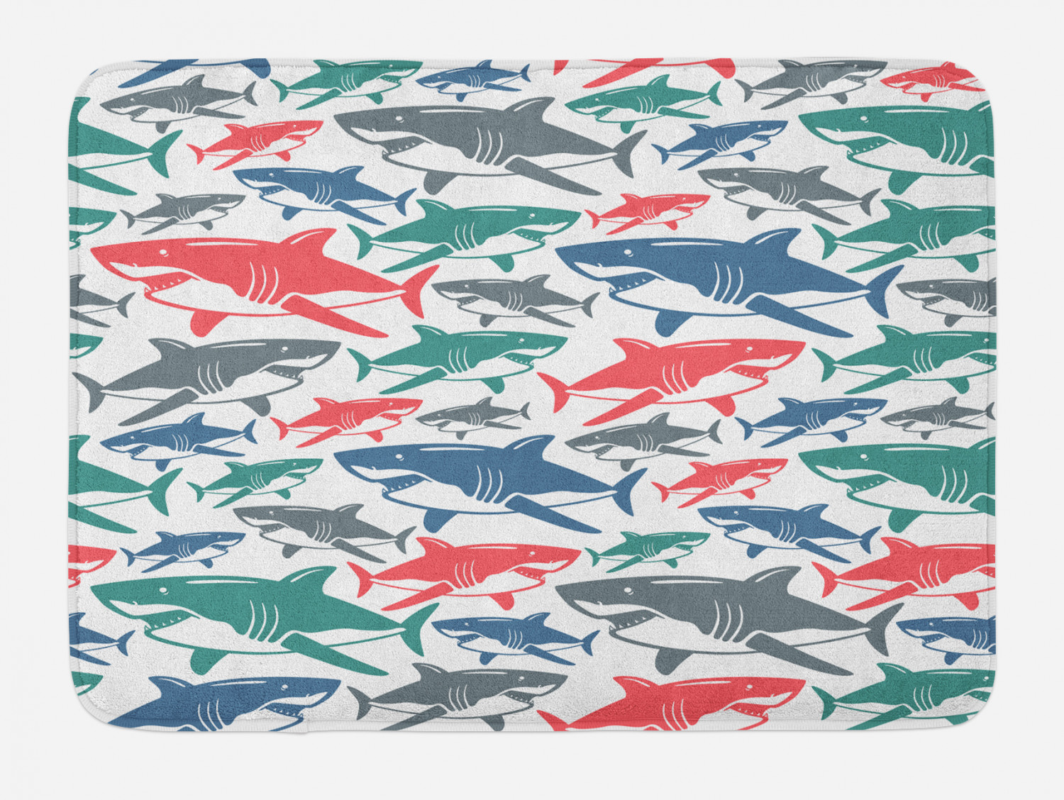 Shark Bath Mat, Mix of Colorful Bull Shark Family Pattern Masters ...