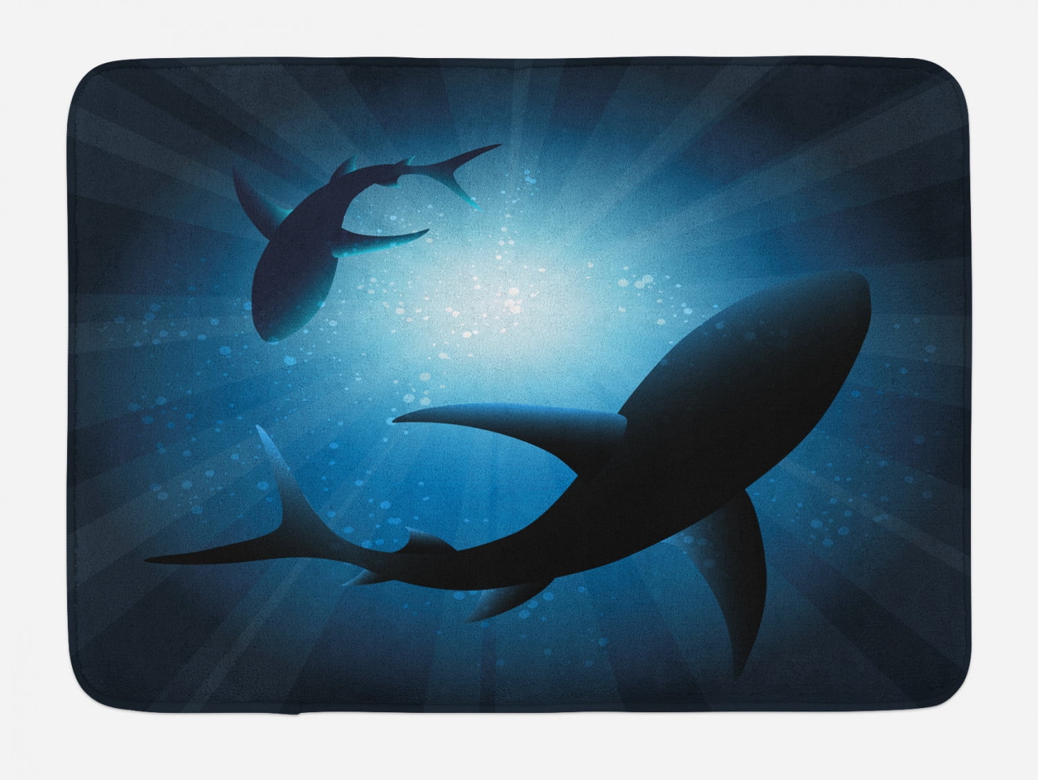 Shark Bath Mat, Silhouette of the Fishes Swimming at Twilight Night ...