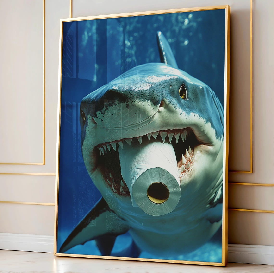 Shark Bathroom Print, Shark Biting On Tissue, Beach House Decor ...