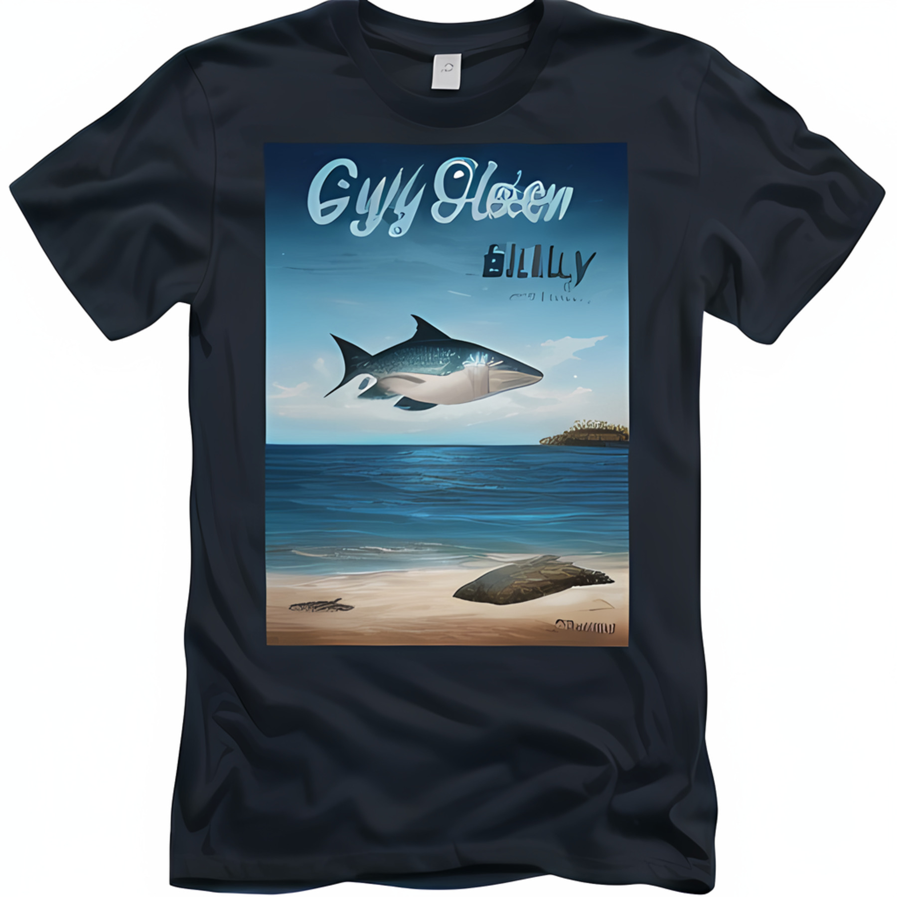 Shark Beach Scene 'Gilly' T-Shirt Design Kinkade Style t Print Solid ...