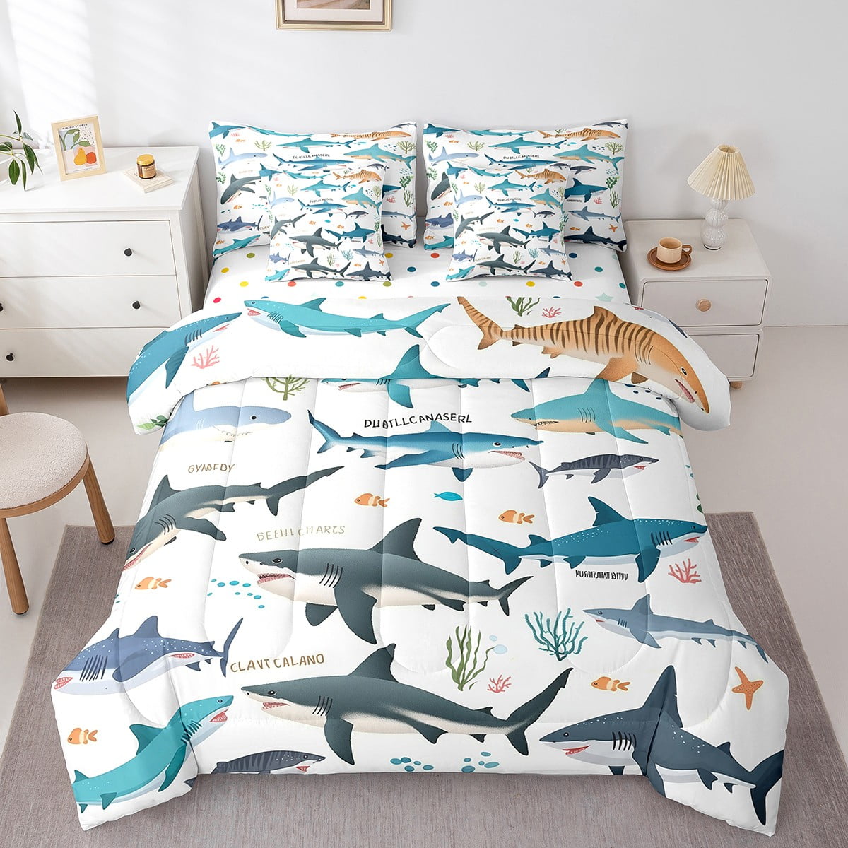 Shark Bed in a Bag 7 Piece King Size Ocean Themed Bedding Sets 3D Shark ...