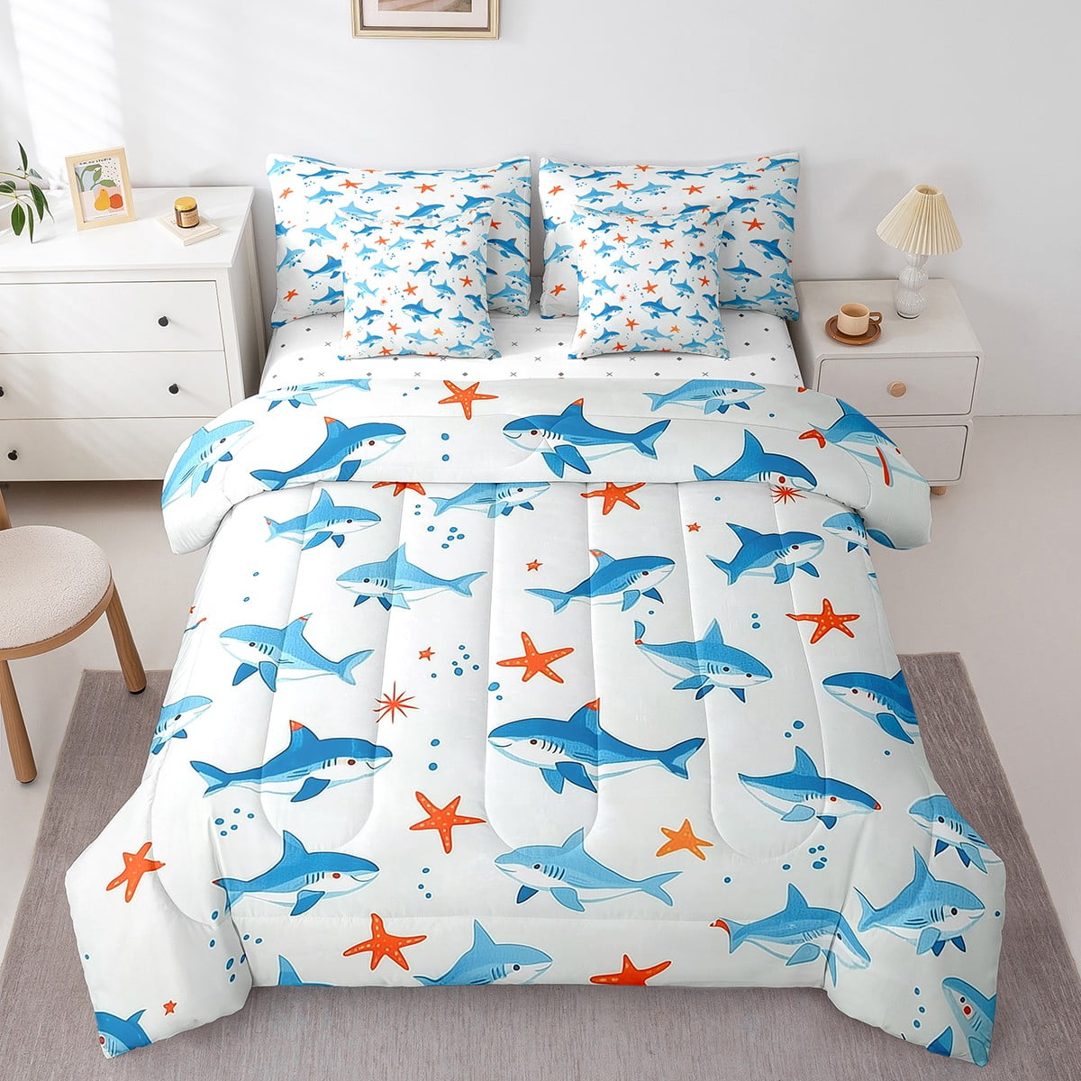 Shark Bed in a Bag Queen Comforter Set 7 Piece Nautical Sea Animal ...