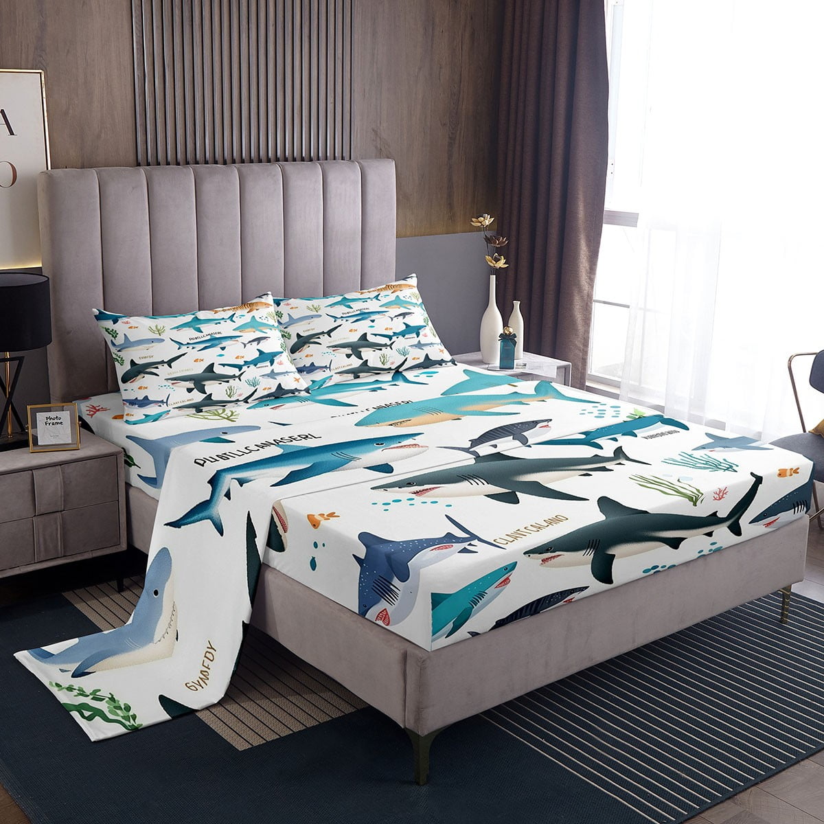 Shark Bed Sheets Full Size Ocean Themed Sheets 3D Shark Pattern Sheet ...