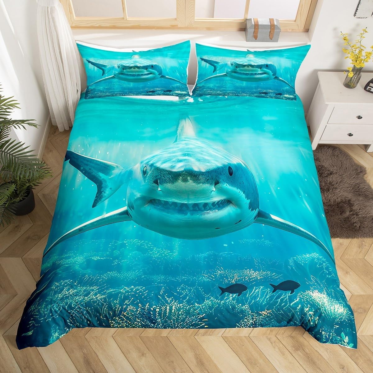 Shark Bedding Set Sea Turtle Comforter Cover for Kids Boys Girls Teens ...